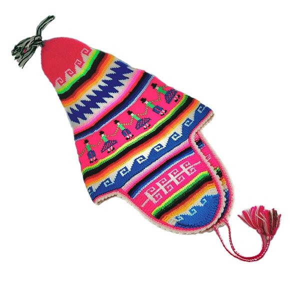 Unknown | Accessories | Vintage Andean Chullo Hat Colorful Rainbow ...